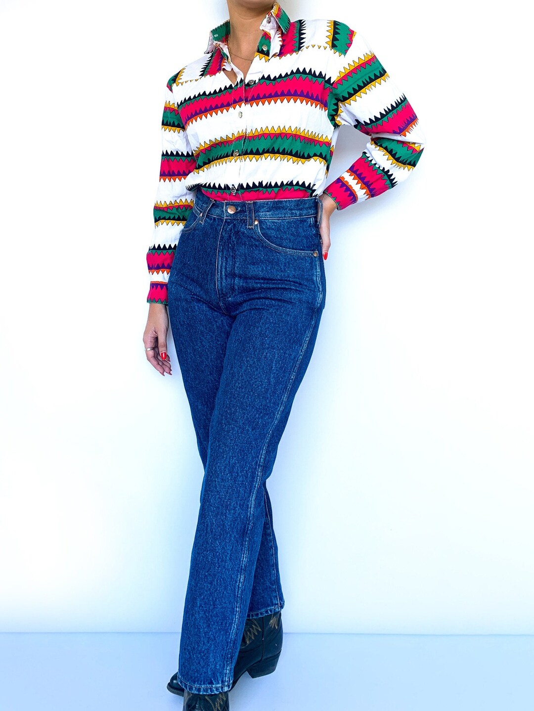 Vintage 80's Cut Out Western Style Button up Roughrider - Etsy