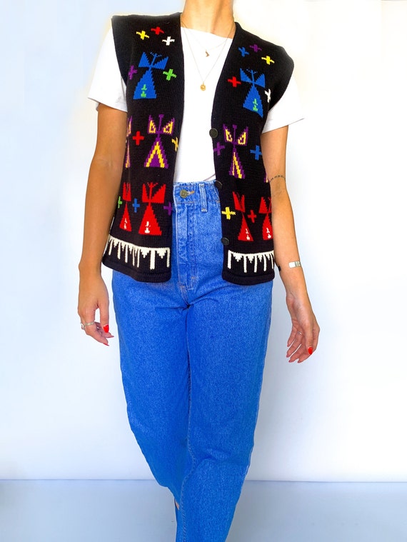 Handmade Knit Crochet Native American Vest - Gem