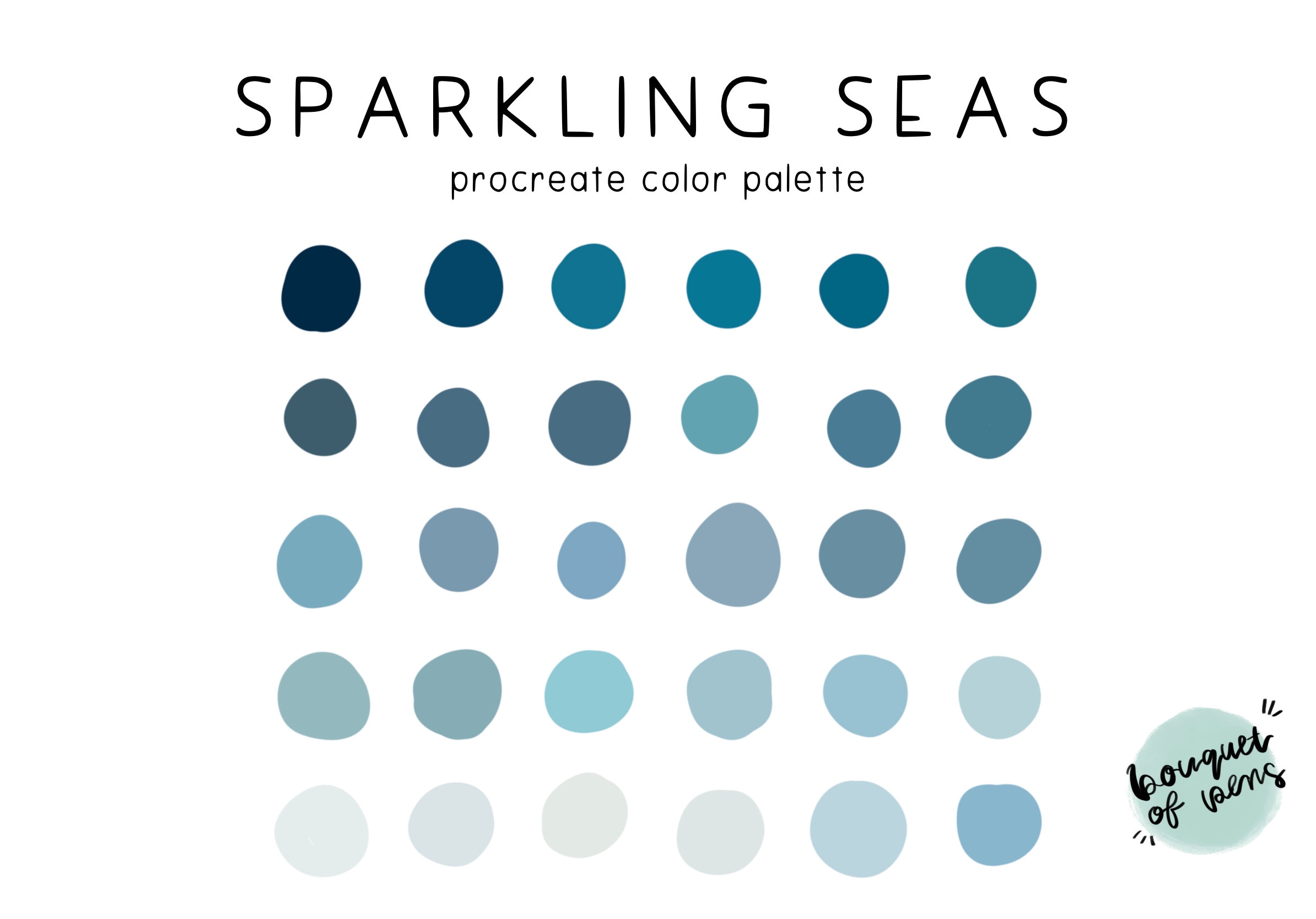 Sparkling Seas Procreate Color Palette | Ocean/blue Theme | Digital ...