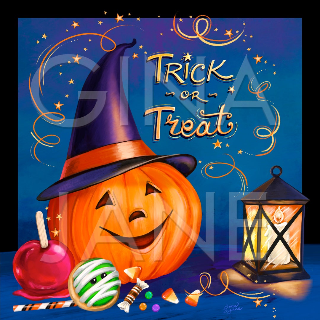 Halloween Trick or Treat Pumpkin Candy Digital Art DIY Craft Decor Art ...