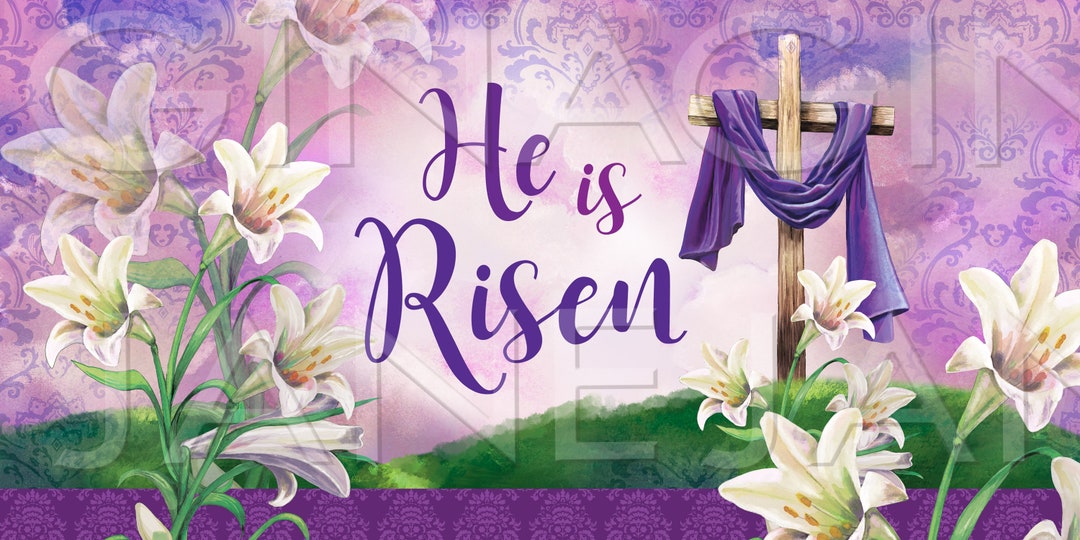 Easter Cross He is Risen BANNER DIY - Digital Art by Gina Jane - Etsy