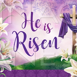 Easter Cross He is Risen BANNER DIY - Digital Art by Gina Jane - Etsy