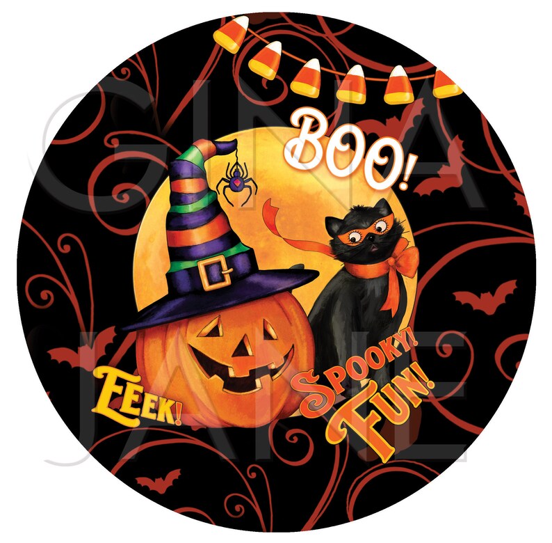 Halloween Pumpkin Witch Hat Black Cat vintage Style DIY | Etsy