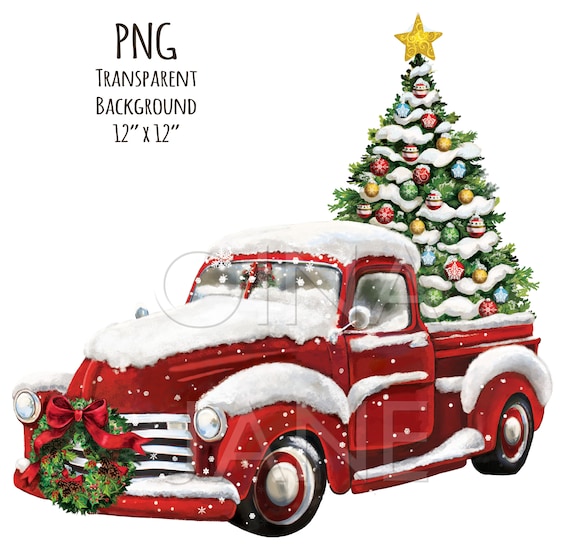 Red Truck With Tree & Ornaments Sublimation PNG Digital | Etsy