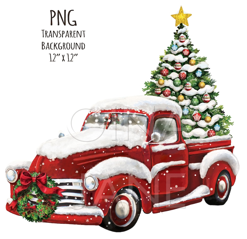 Red Truck With Tree & Ornaments Sublimation PNG | Digital Christmas Red ...