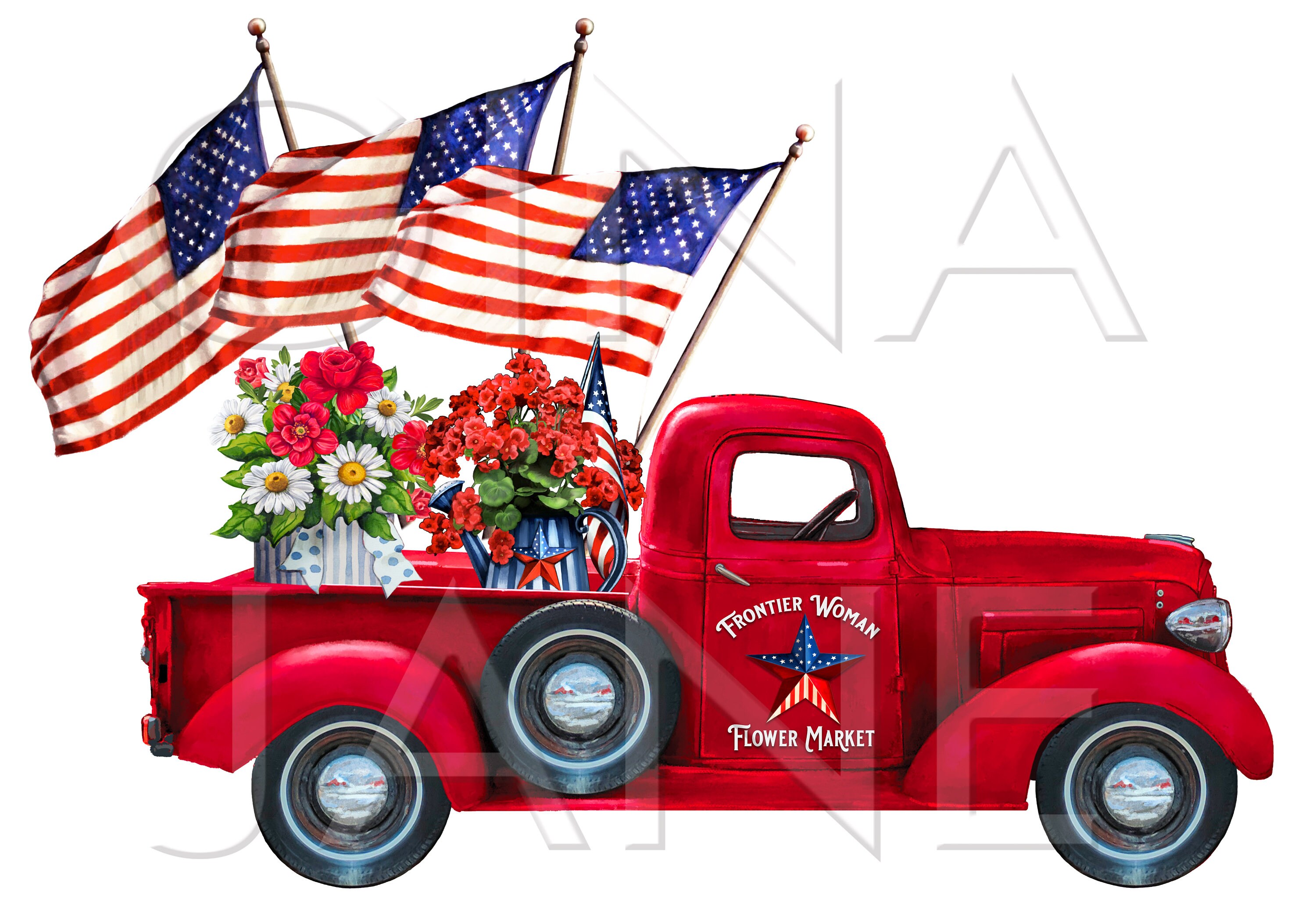 Patriotic Ford Red Truck PNG Vintage Retro Truck With Three - Etsy