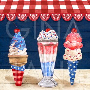 Summer Ice Cream Patriotic Digital Art by Gina Jane DIY Craft - Etsy