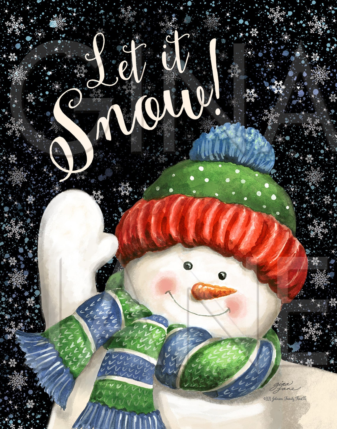 Let It Snow Snowman Waving Digital Art DIY Craft Digital | Etsy