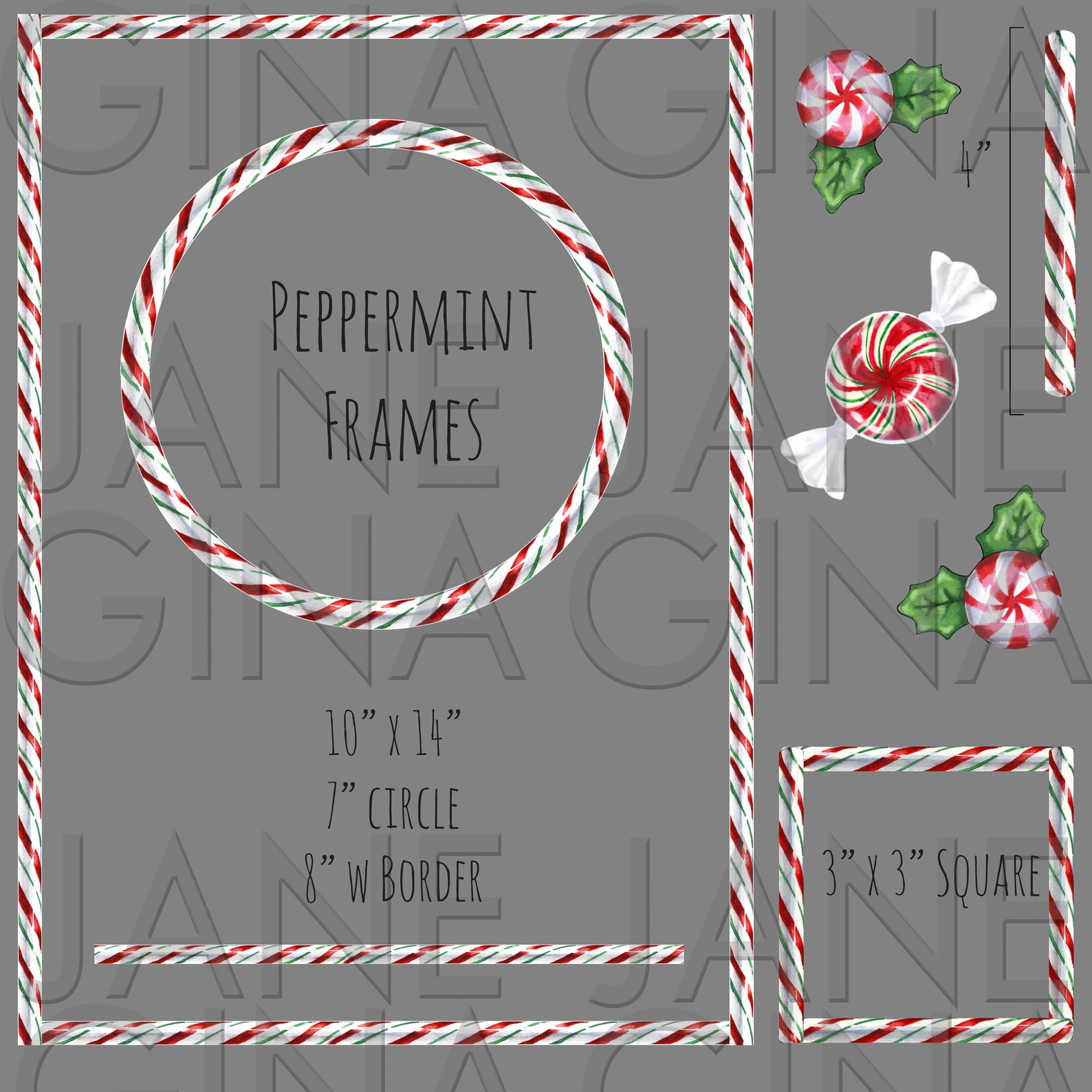 Peppermint Candy Cane Frames PNG by Gina Jane Digital DIY - Etsy