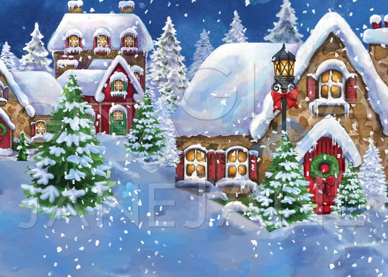Santa's Christmas Village Scene Digital Art Heirloom - Etsy