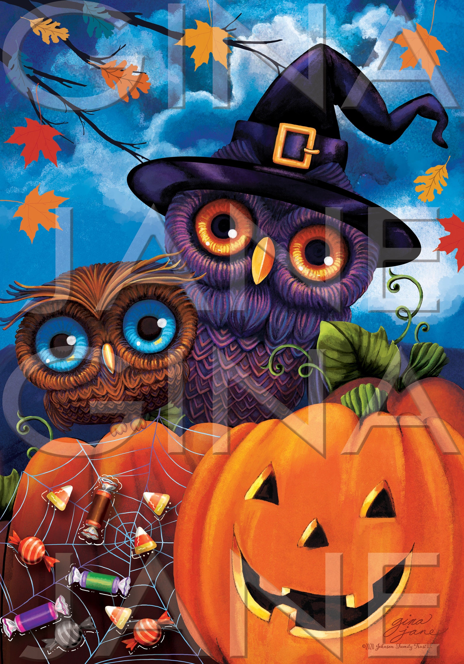 Halloween Pumpkin Owls Witch Hat Art Halloween Digital - Etsy