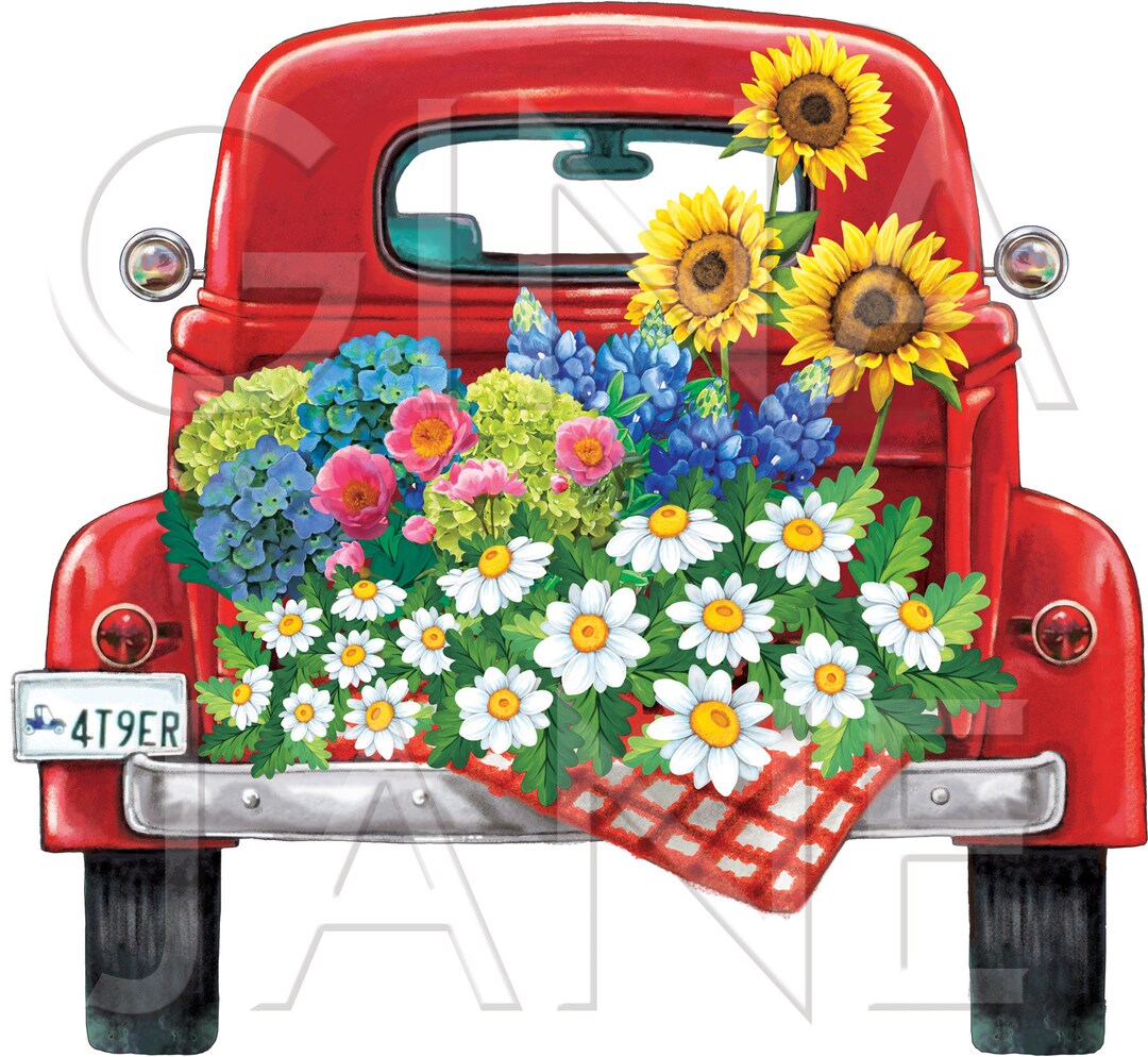 Red Truck Summer Flower Market Sublimation PNG | Farmhouse Digital ...