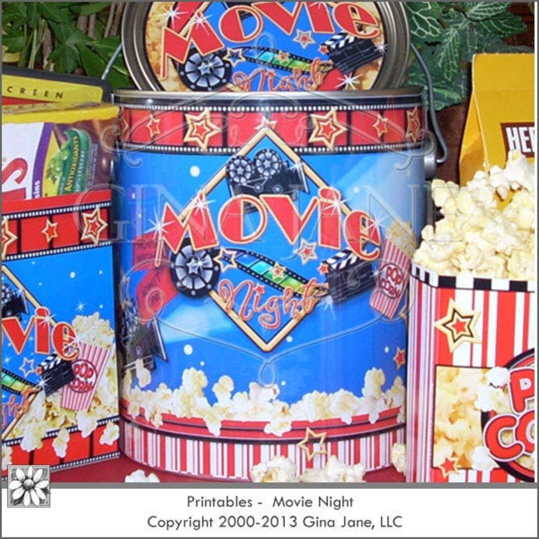 Movie Night Printables Gallon Can Wrappers |download by Gina Jane ...