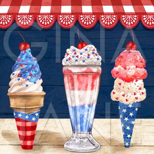 Summer Ice Cream Patriotic Digital Art by Gina Jane DIY Craft - Etsy