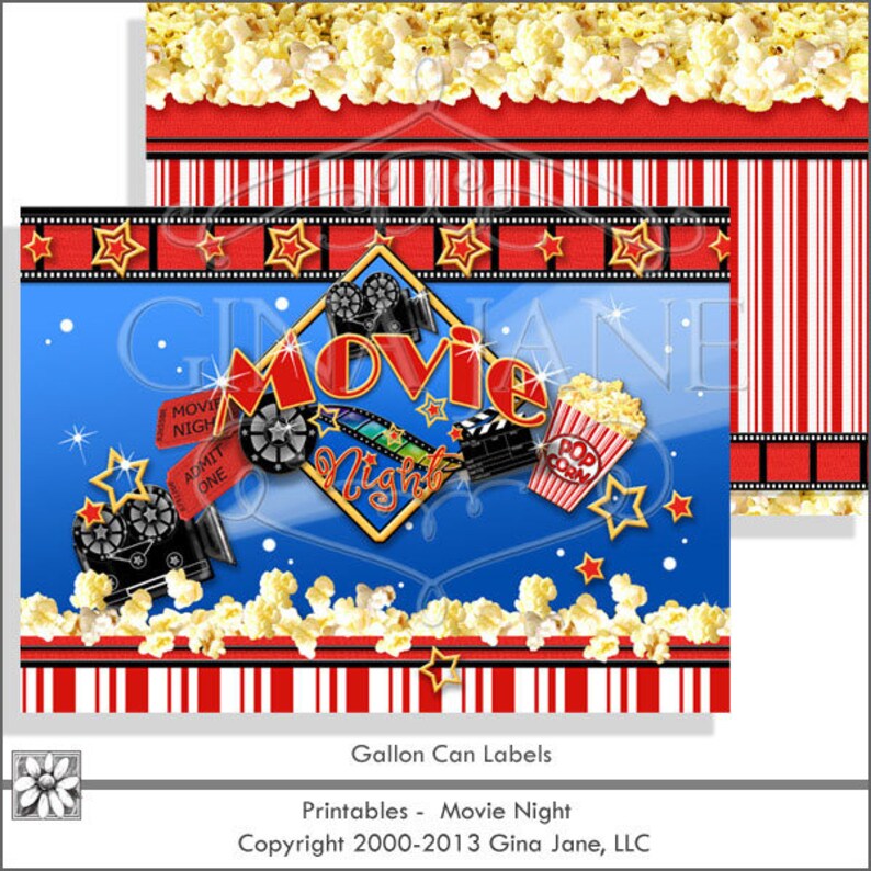 Movie Night Printables Gallon Can Wrappers |download by Gina Jane ...