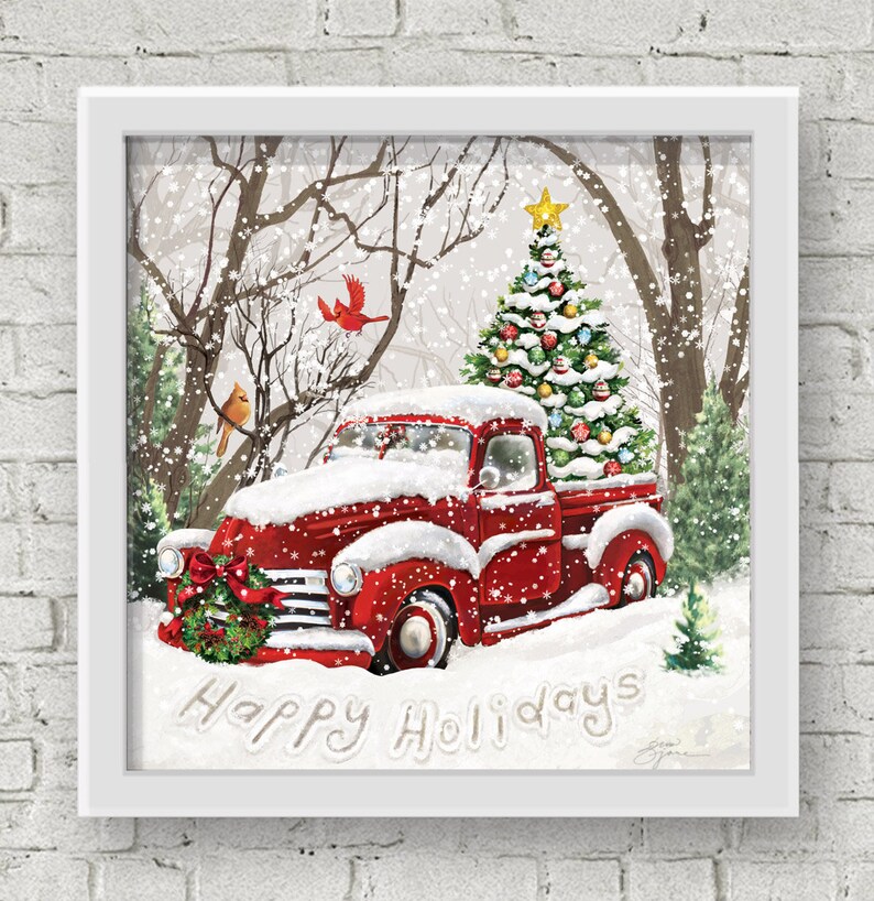 Vintage DIY Craft Decor Red Truck Christmas Tree Happy | Etsy