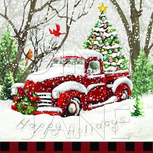 Vintage DIY Craft Decor Red Truck Christmas Tree Happy Holidays ...
