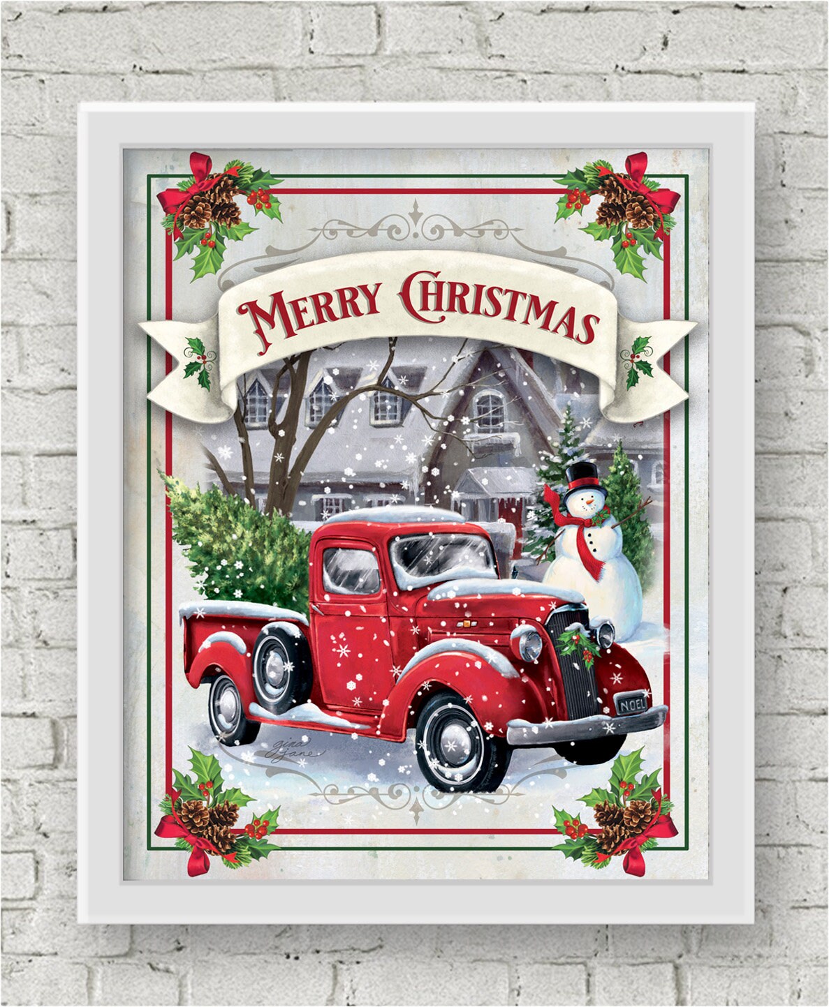 Heirloom Christmas Red Truck Banner Merry Christmas Digital Art ...