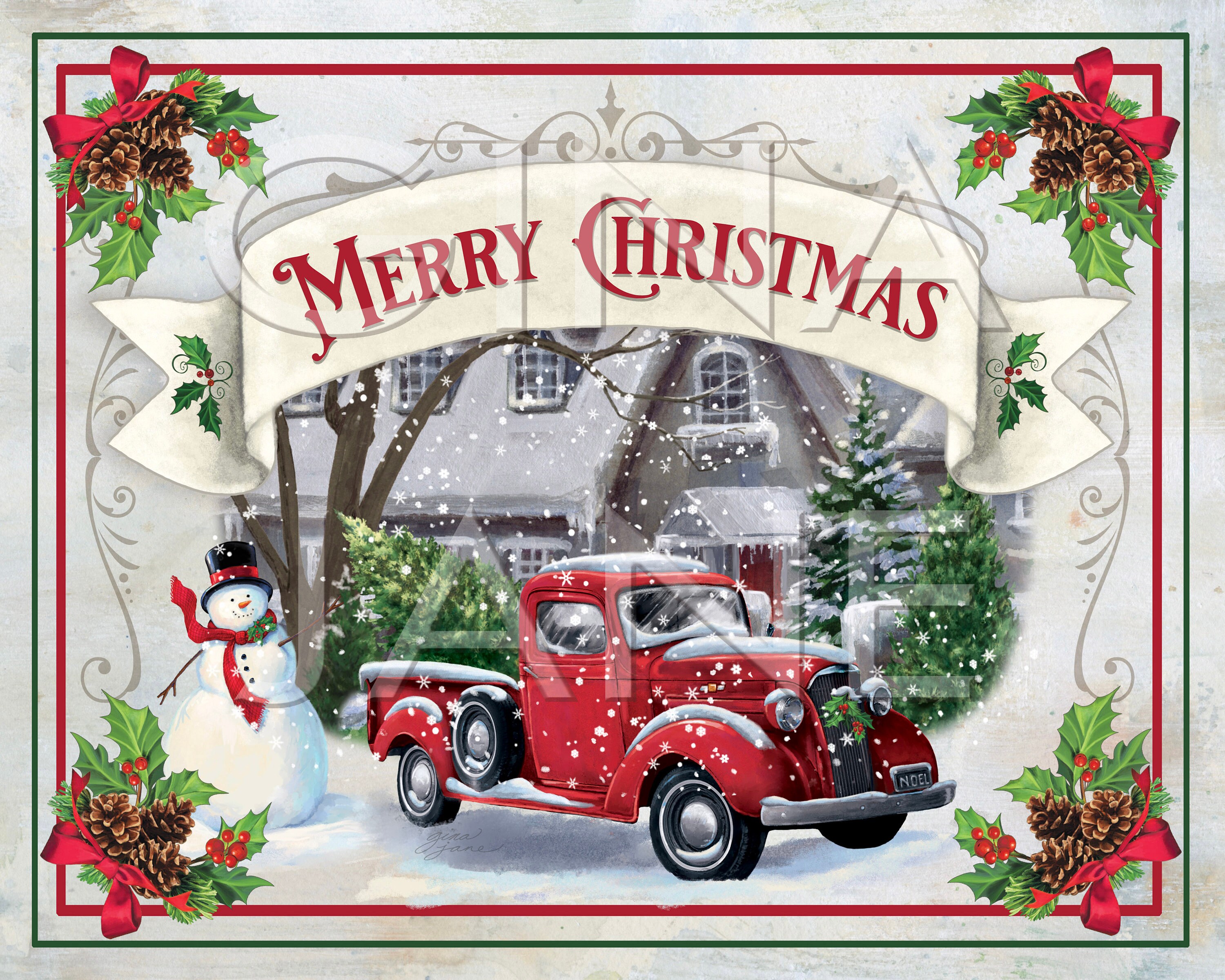 Heirloom Christmas Red Truck Banner Merry Christmas Digital Art ...