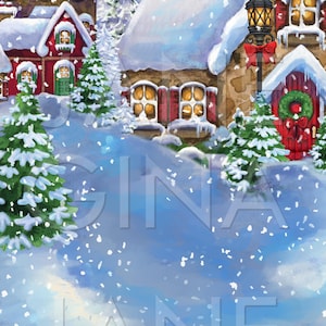 Santa's Christmas Village Scene | Digital Art | Heirloom Print Shops ...