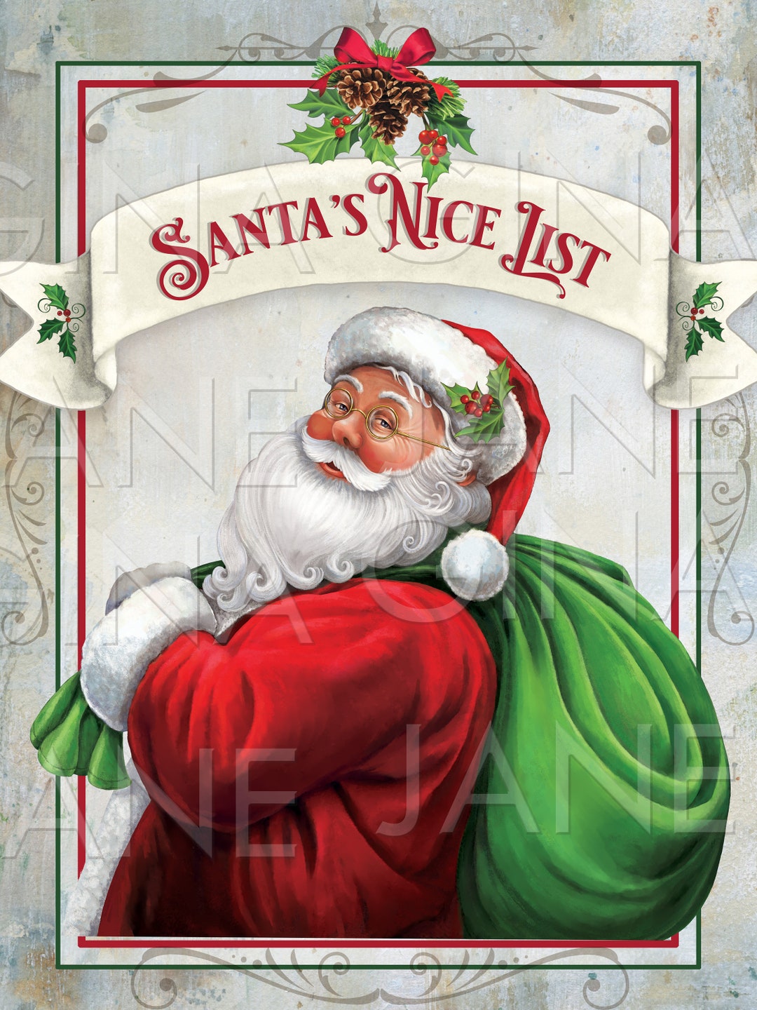Santa With Sack Wall Decor Printable Wreath Sign Art - Etsy