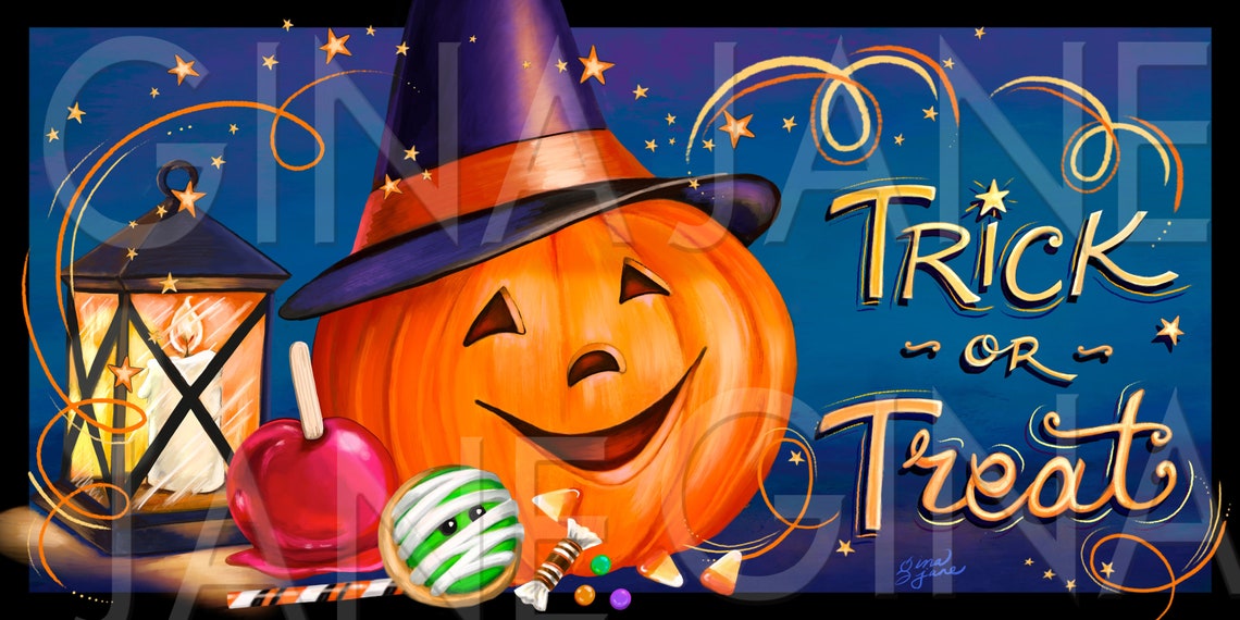 Halloween Trick or Treat Pumpkin Candy Digital Art DIY Craft - Etsy