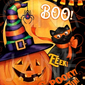 Halloween Pumpkin Witch Hat | Black Cat -vintage Style | DIY Craft ...