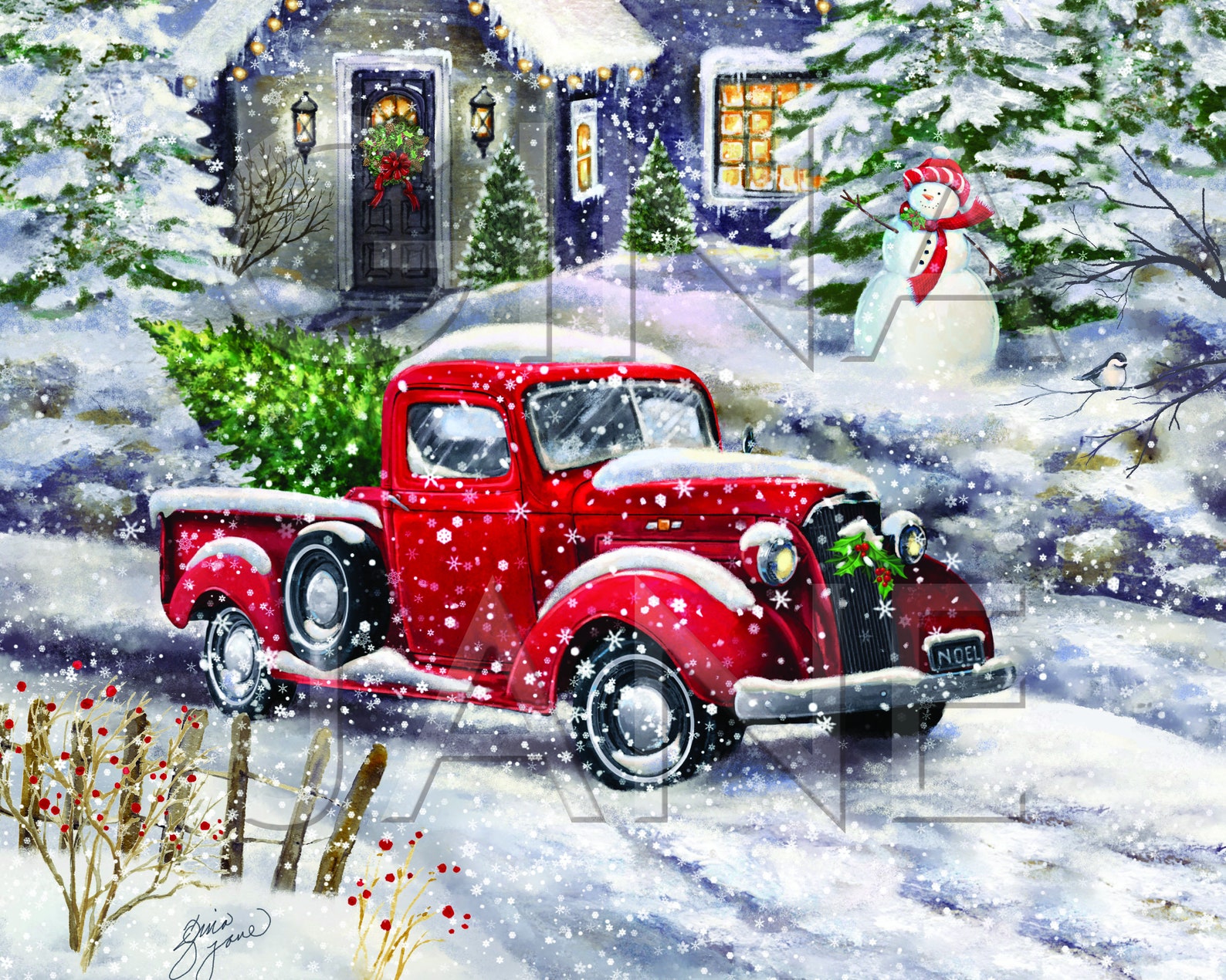 Vintage Christmas Red Truck Tree Decor Wreath Sign Digital | Etsy