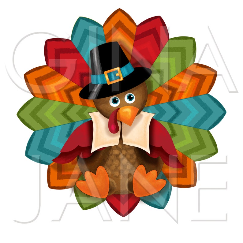 Thanksgiving Cute Turkey Digital Art Sign Gina Jane Cute - Etsy