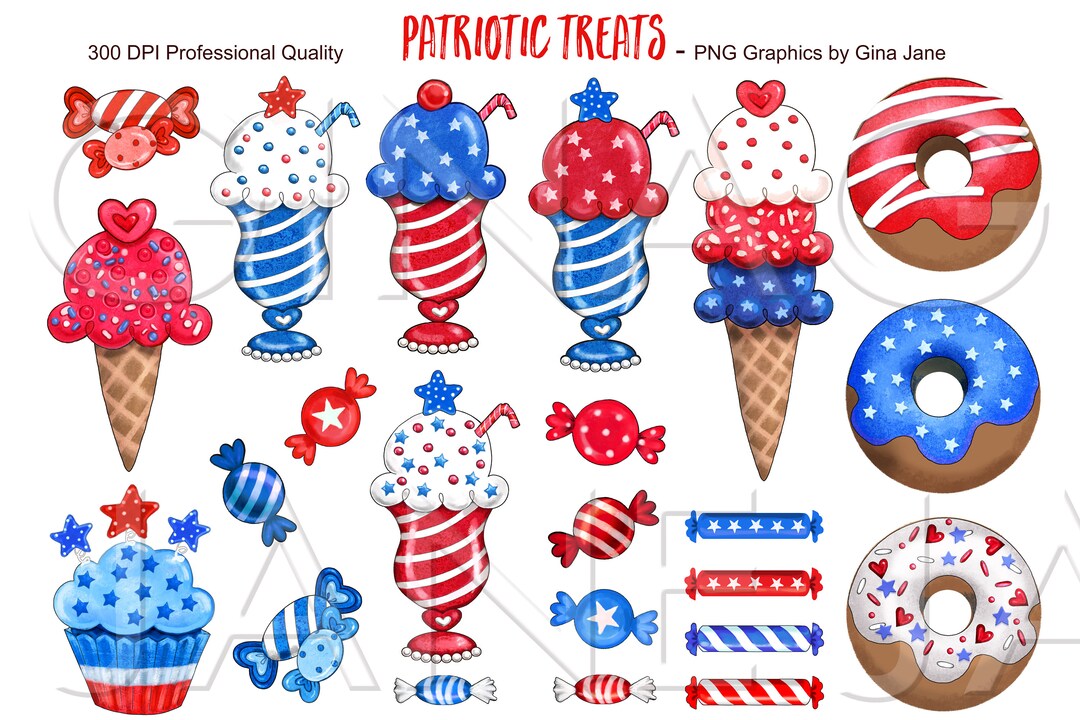 Patriotic 4th of July Donuts, Candy and Ice Cream Graphics | 300 Dpi ...