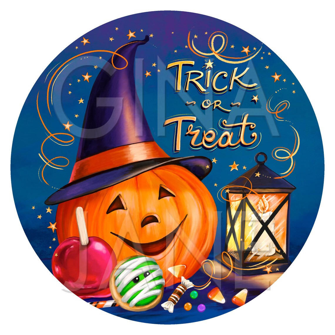 Halloween Trick or Treat Script With Stars Pumpkin Lantern and Candy ...