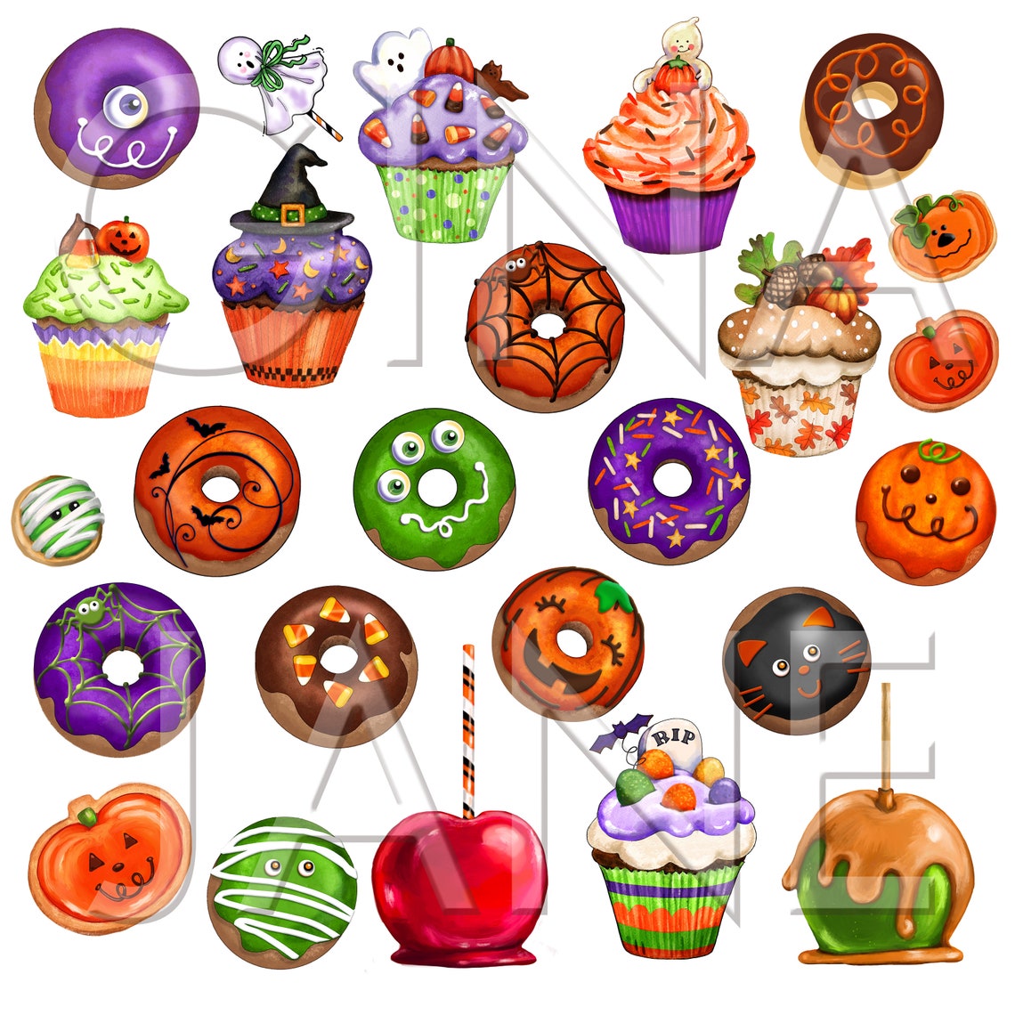 Halloween Donuts PNG Graphics Digital Download by Gina Jane | Etsy