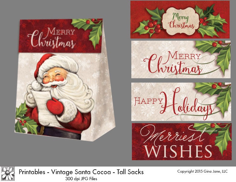 Vintage Christams Santa Hot Cocoa Party Printables DIY - Etsy