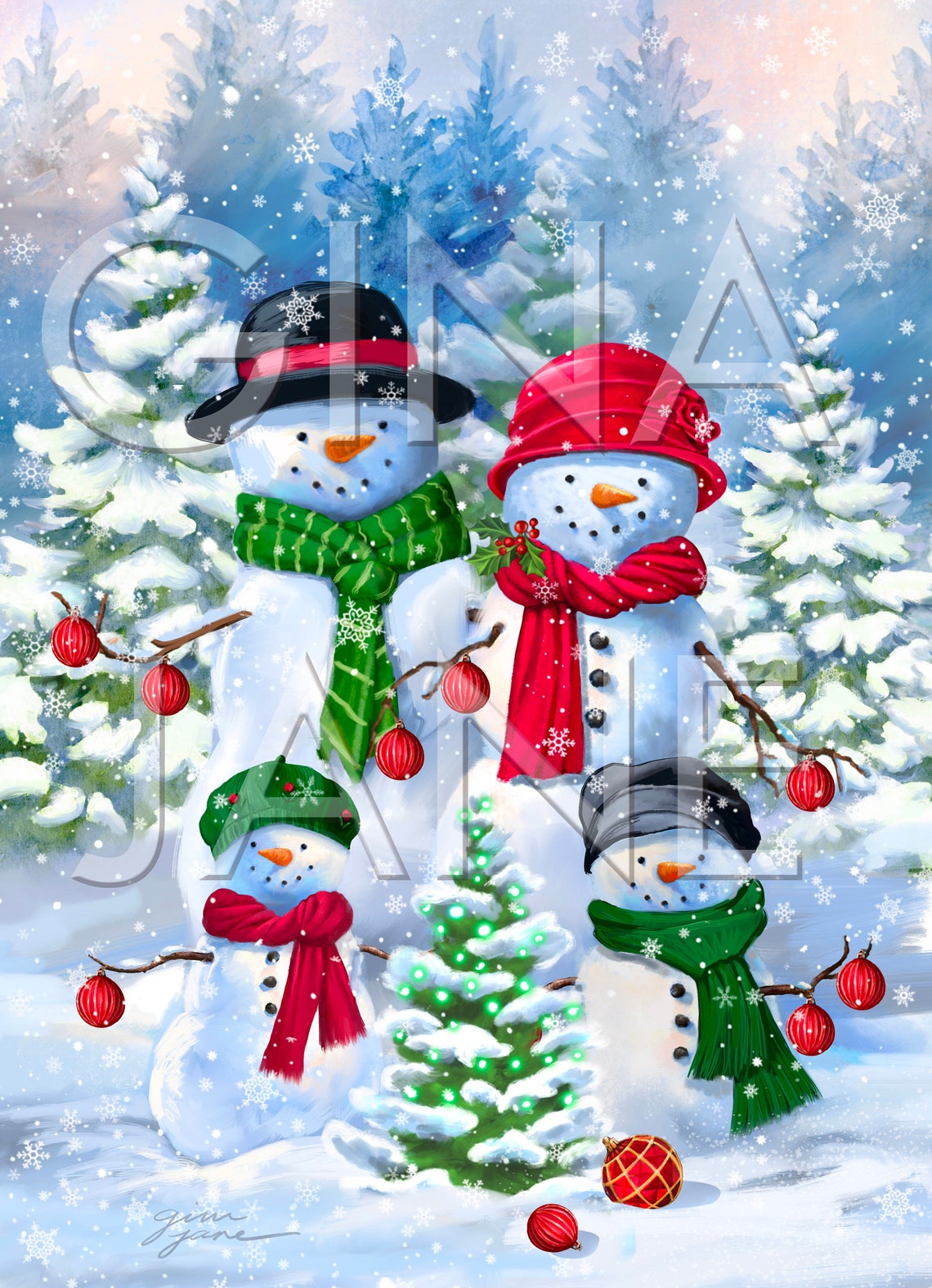 Snow Family Christmas Digital Art | DIY Craft Digital Download | DIY ...