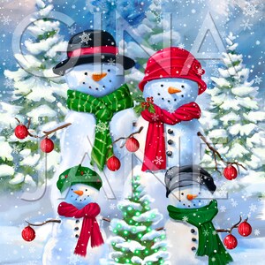 Snow Family Christmas Digital Art | DIY Craft Digital Download | DIY ...
