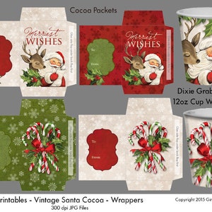Vintage Christams Santa Hot Cocoa Party Printables DIY Christmas Gift ...