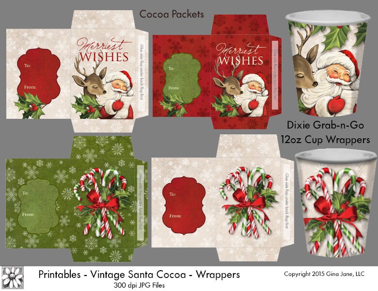 Vintage Christams Santa Hot Cocoa Party Printables DIY - Etsy