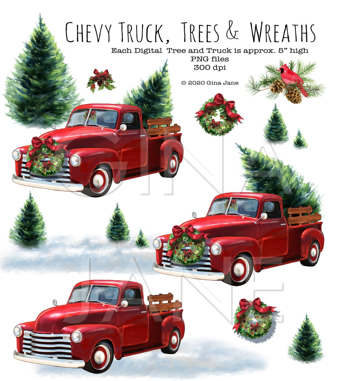 Christmas Red Chevy Trucks PNG | Christmas Truck With Tree PNG ...
