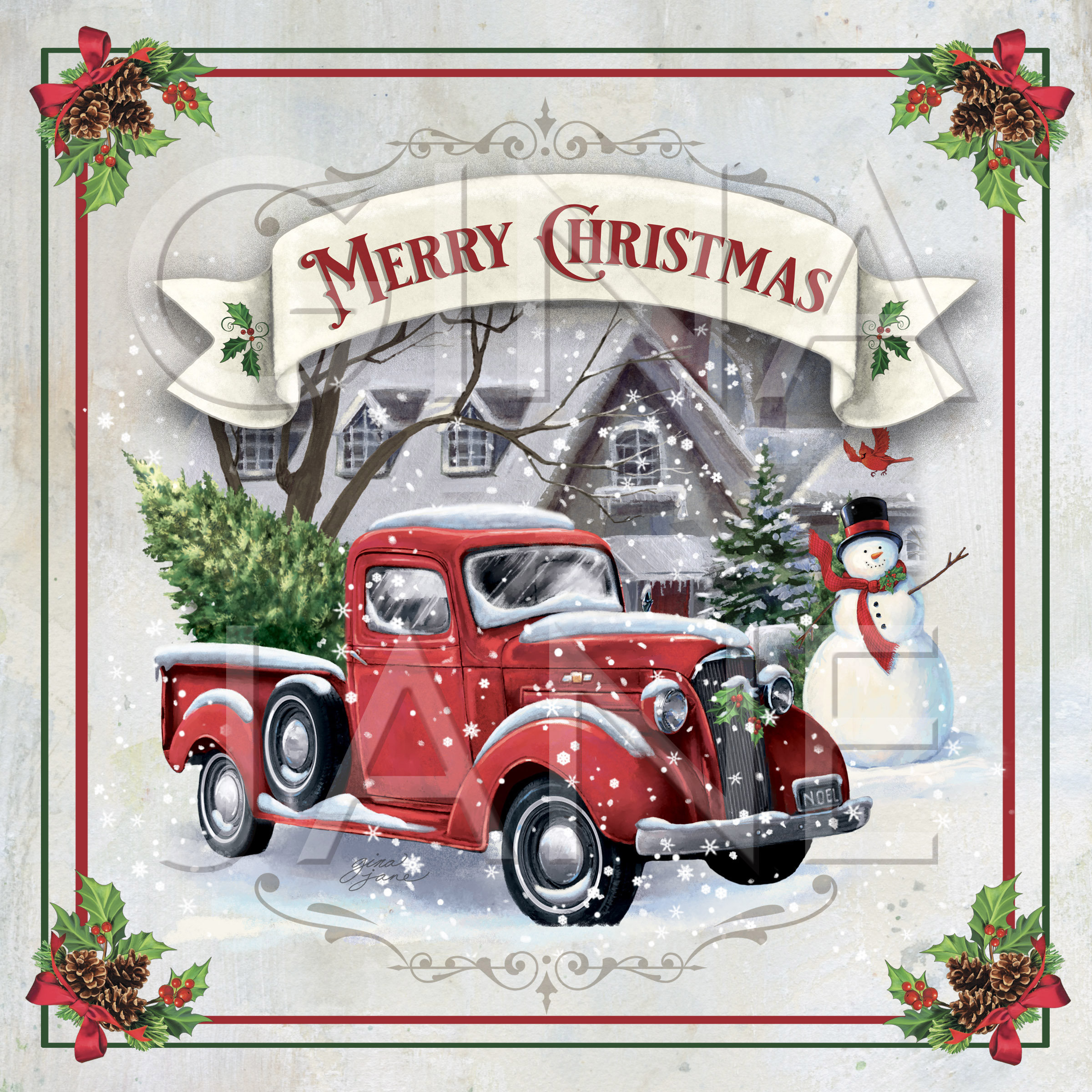 Heirloom Christmas Red Truck Banner Merry Christmas Digital Art ...