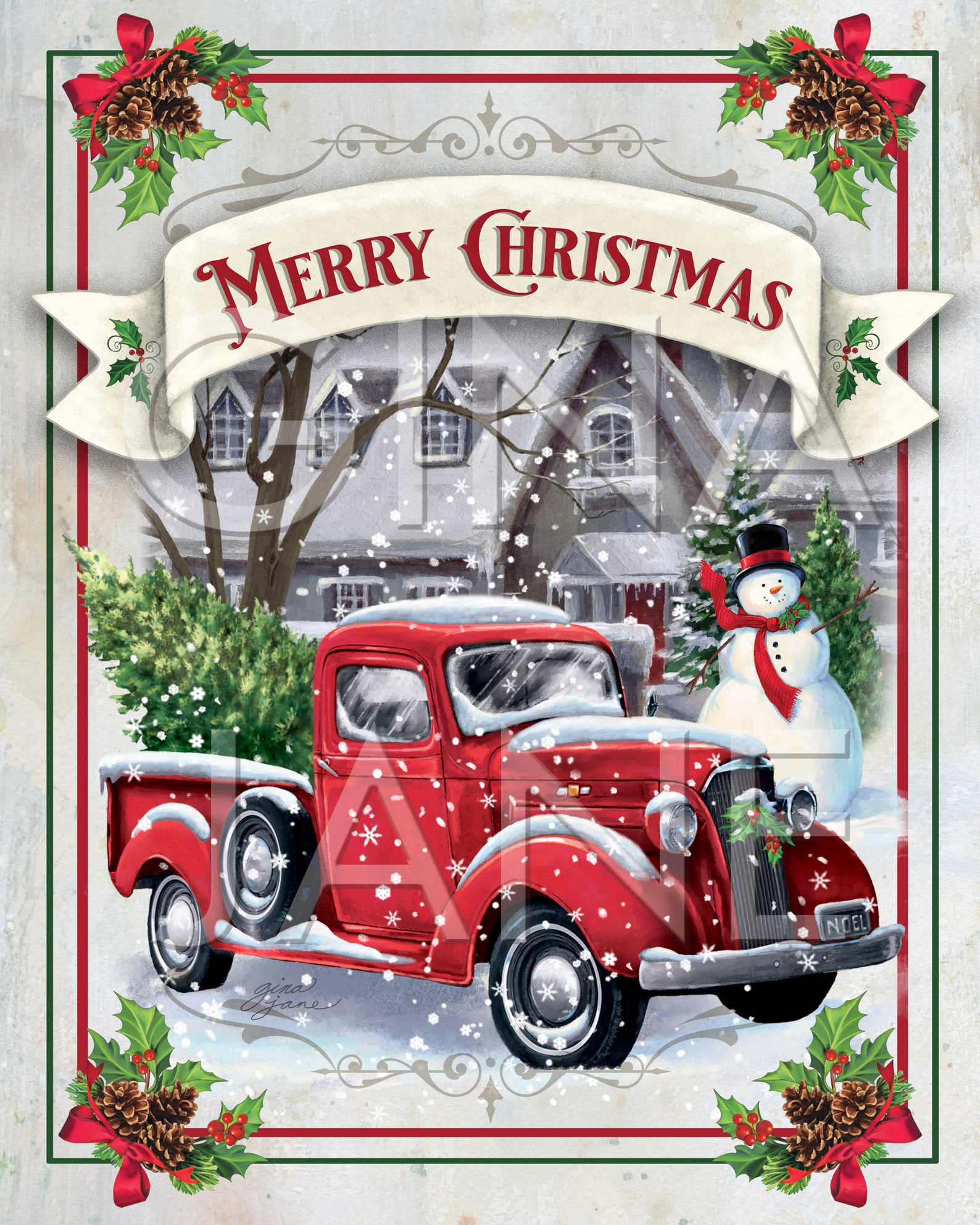 Heirloom Christmas Red Truck Banner Merry Christmas Digital - Etsy