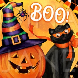 Halloween Pumpkin Witch Hat | Black Cat -vintage Style | DIY Craft ...