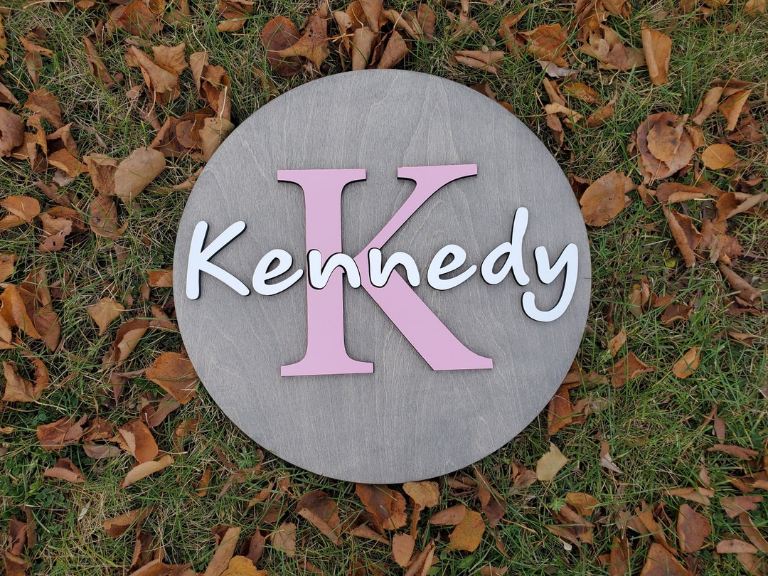 Round Baby Name Sign With Initial Nursery Above Bed Sign Custom Baby ...