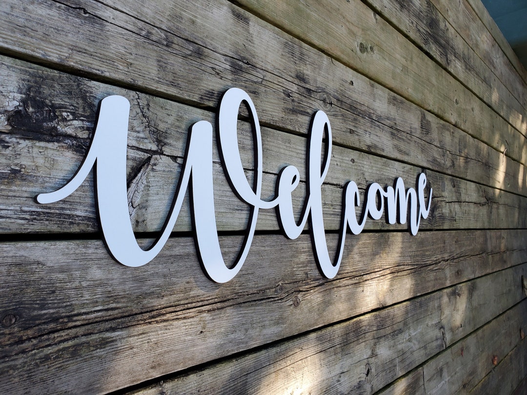 Laser Cut Wood Welcome Sign | Farmhouse Entrance Decor - Etsy