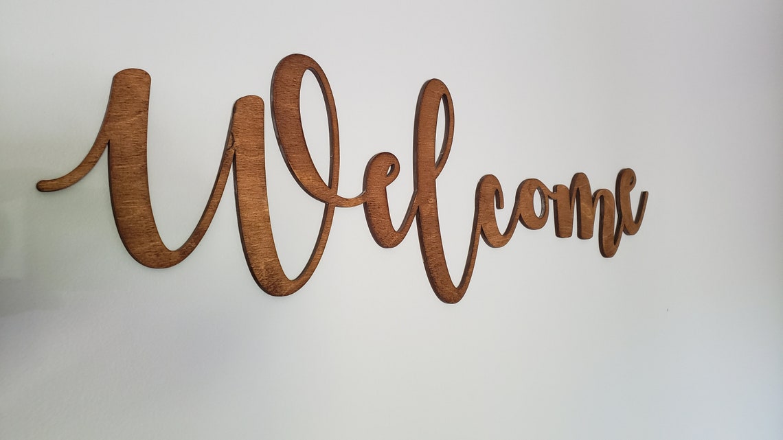 Large Welcome Wooden Sign Wooden Word Cut Wooden Laser Cut | Etsy