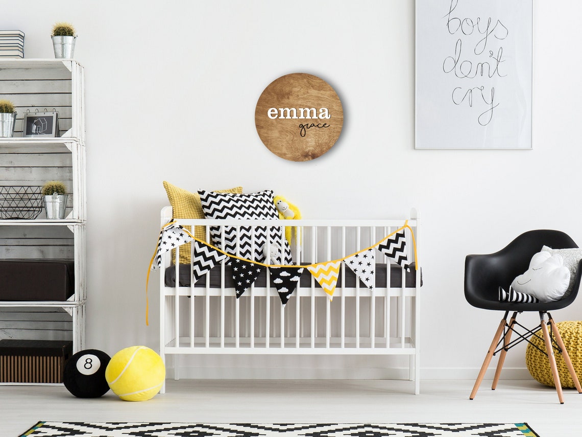 Round Wood Nursery Name Sign | Above Crib Sign Baby Shower Gift | Name ...