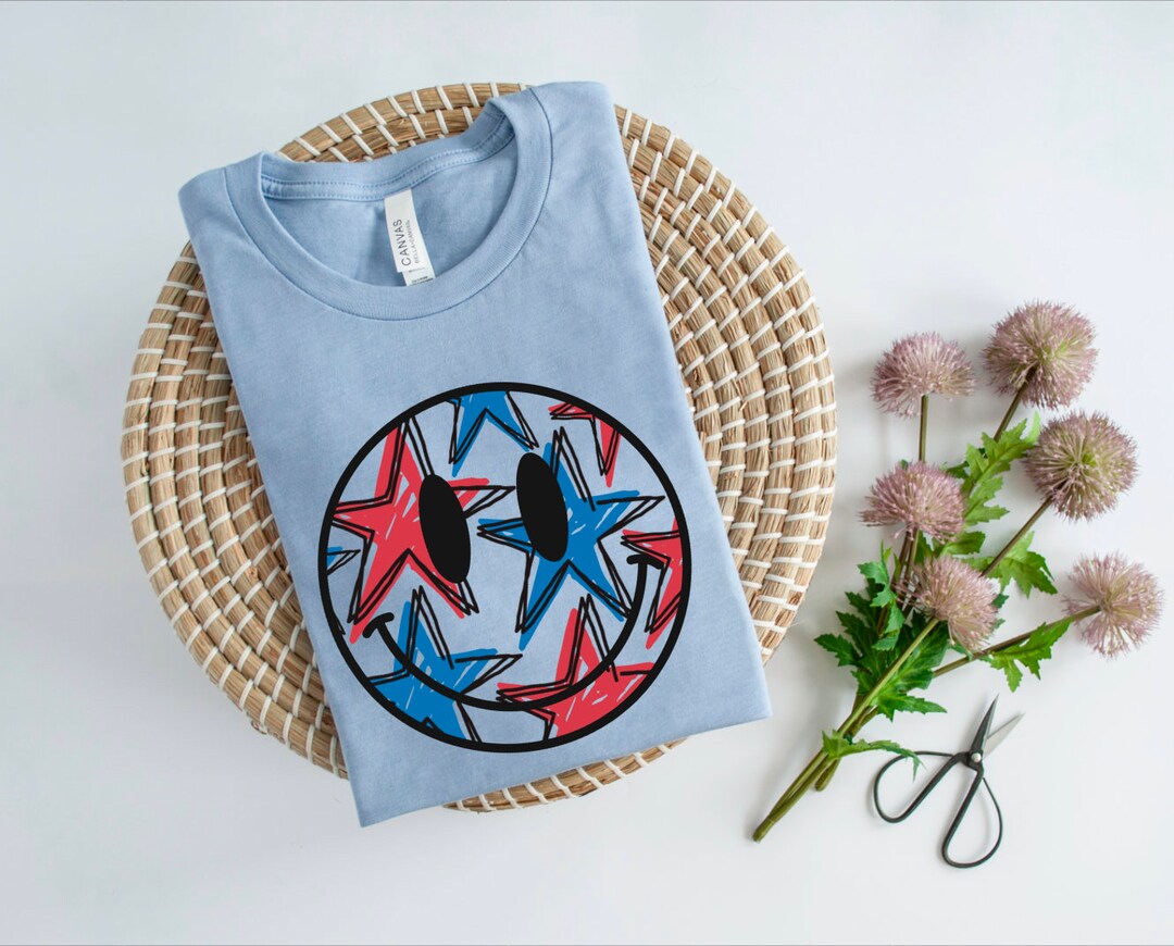 HTV Transfer - DIY Transfer - Happy Face - Red White and Blue ...