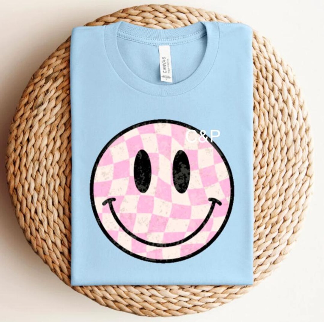 HTV Transfer DIY Transfer Happy Face Pink Checkered - Etsy