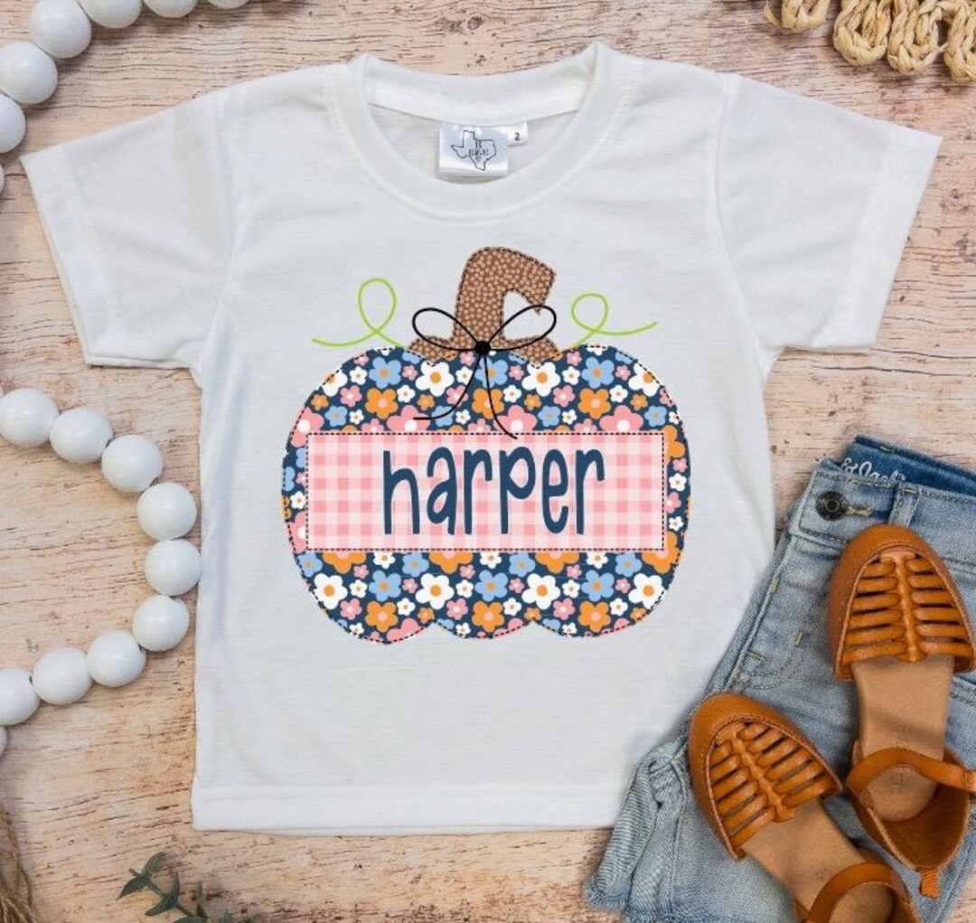 Navy and Pink Floral Pumpkin With Name- Pumpkin - Personalized Htv ...