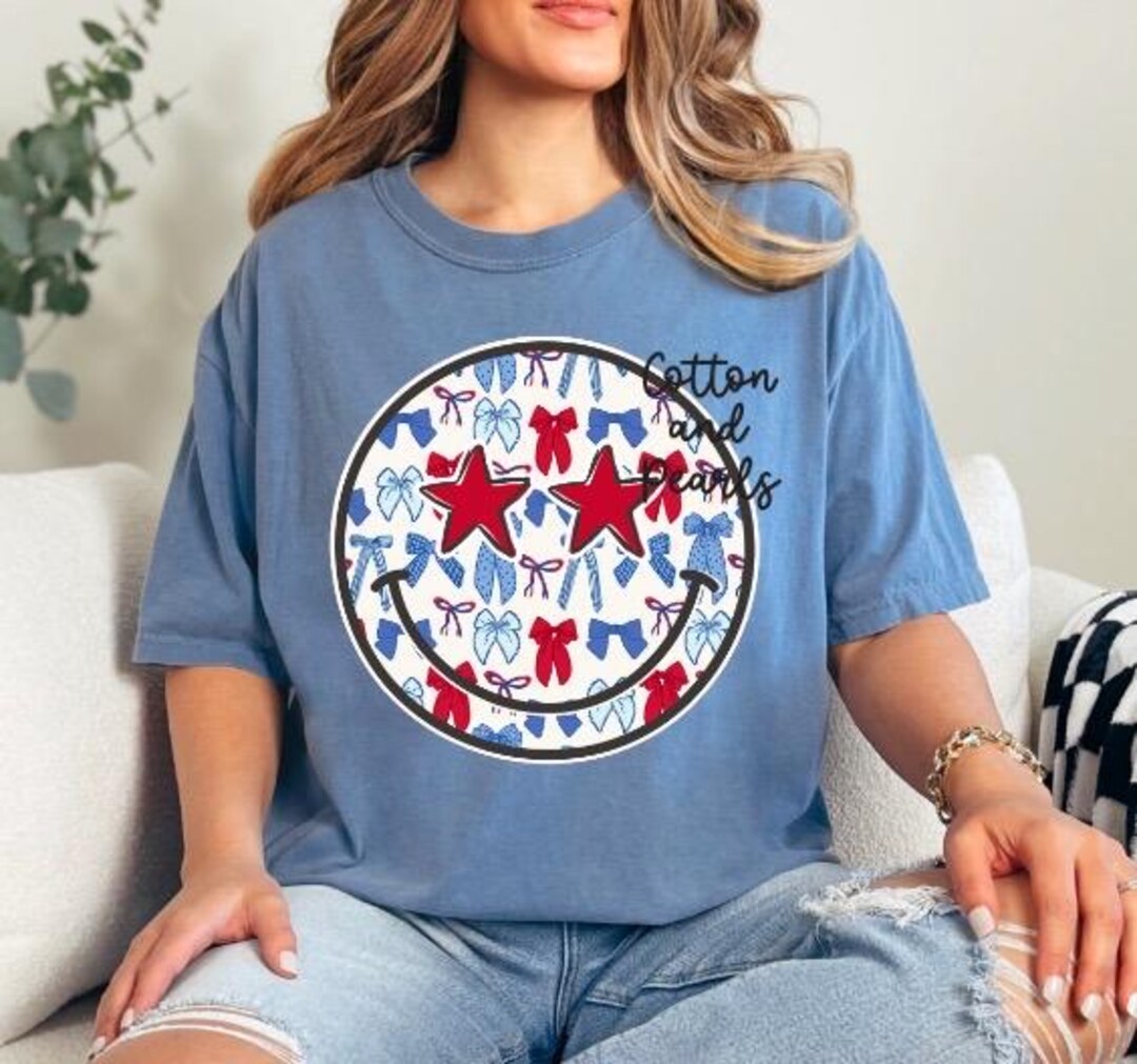 HTV Transfer - DIY Transfer - Happy Face - America - Patterned - Red ...