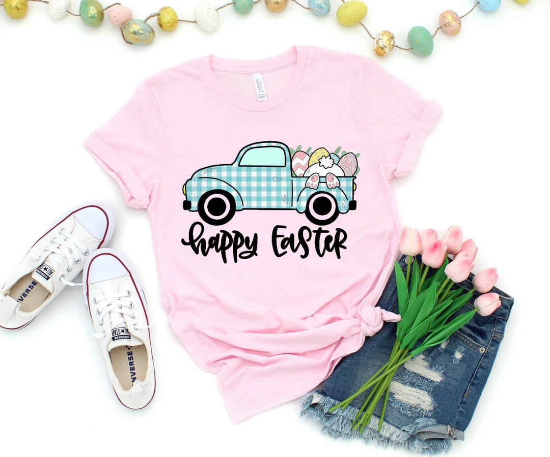 HTV Transfer - DIY Transfer - Happy Easter - Old Blue Truck - Patterned ...